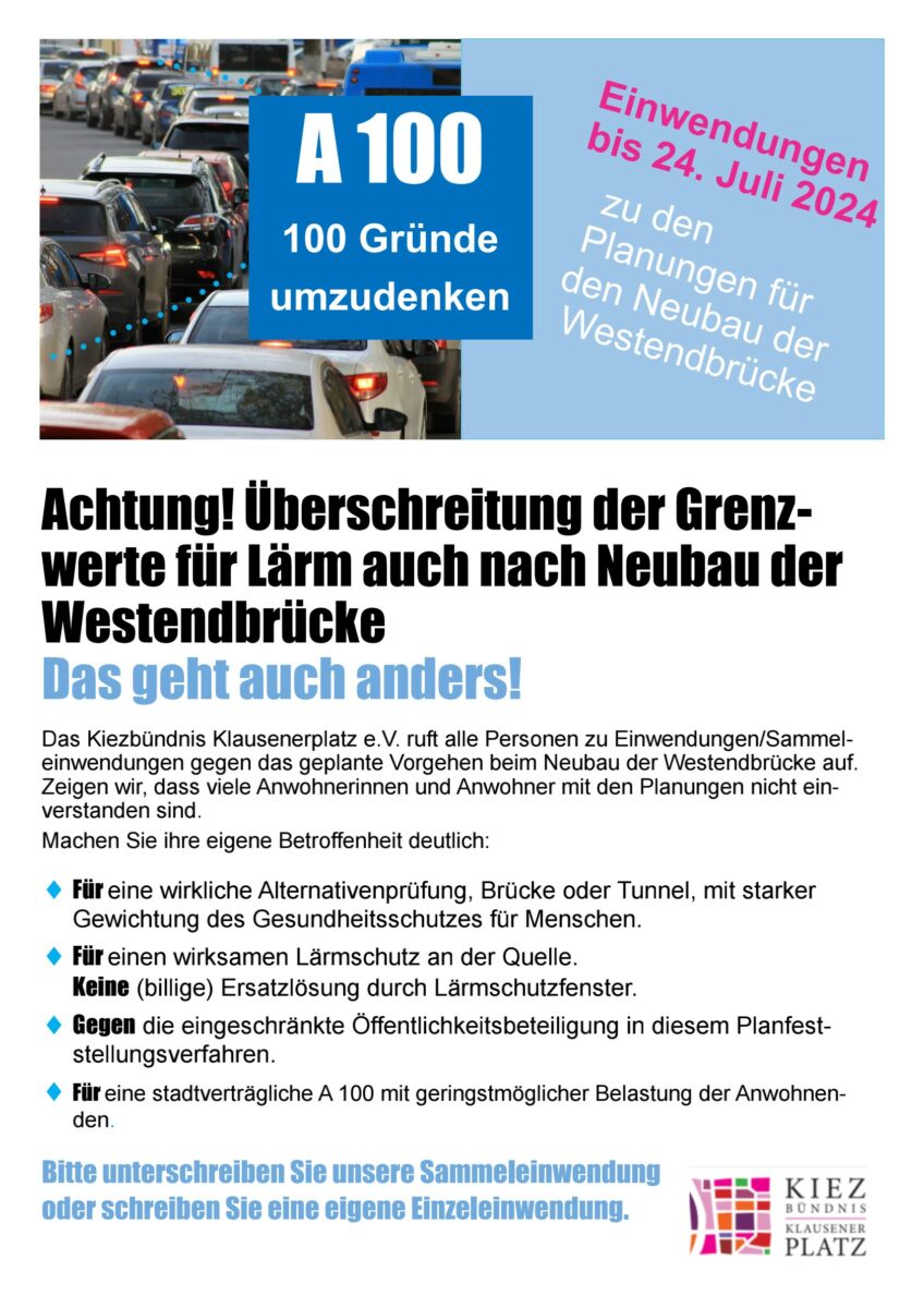 Einwendungen zum Neubau der Westendbrücke als Teil der Stadtautobahn ...